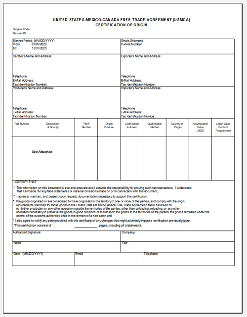 Usmca Certificate Of Origin Download Kioskcaqwe