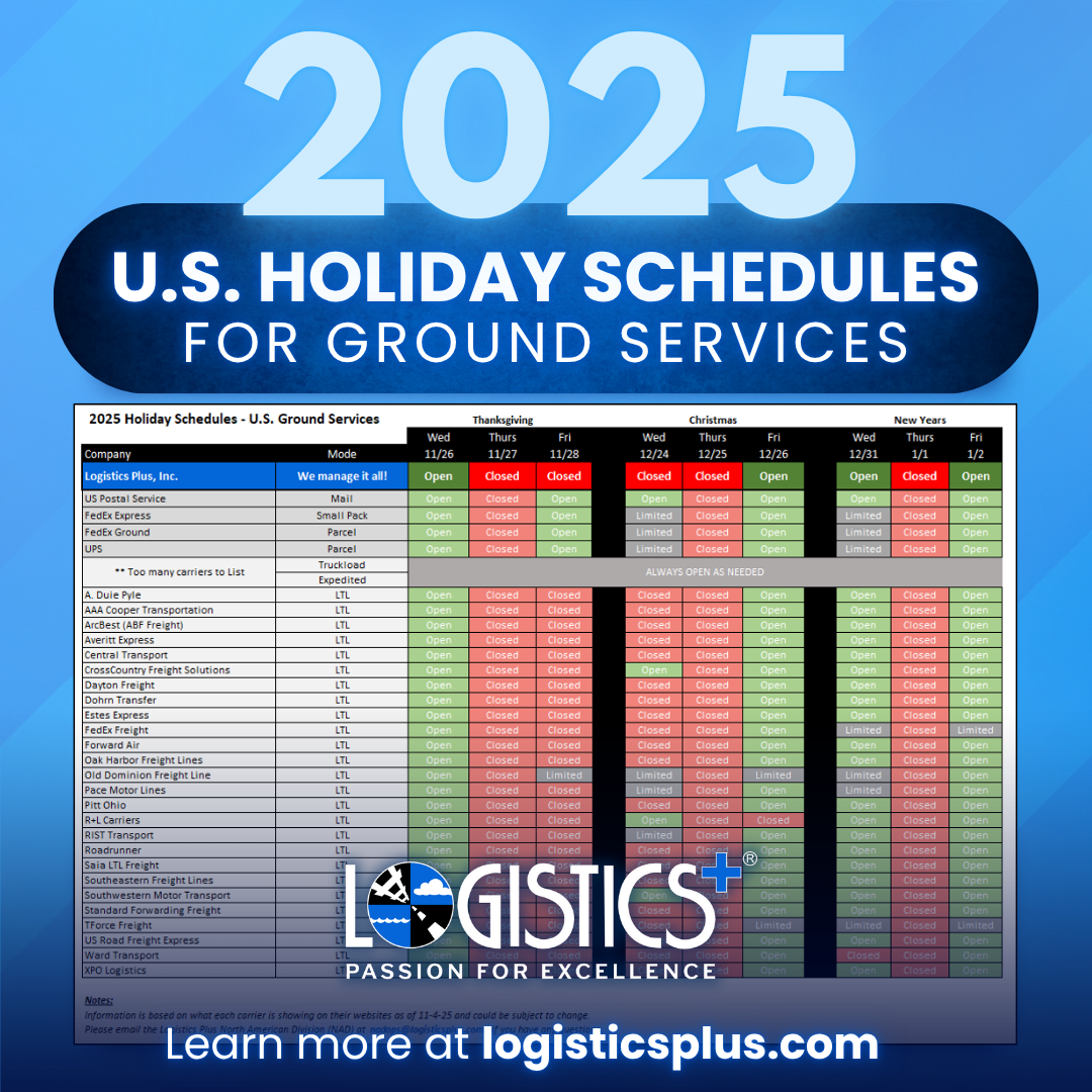 2025 U.S. Holiday Schedules for Ground Services | Logistics Plus